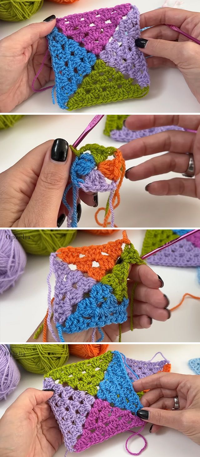 4 colors granny square - My crafting place Stitch crochet
